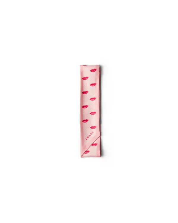 Prada Printed Silk Twill Skinny Scarf - Pink
