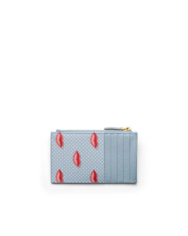 Prada Printed Saffiano Leather Card Holder - Light Blue