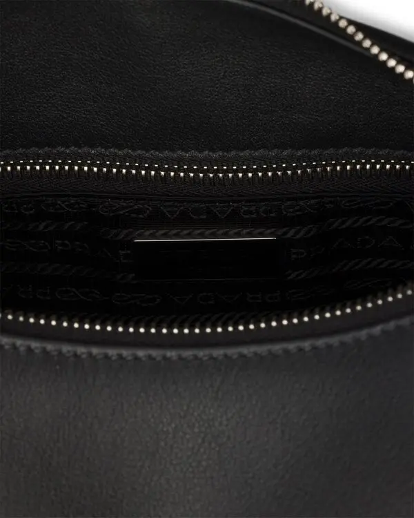 Prada Fold Large Leather Shoulder Bag - Black