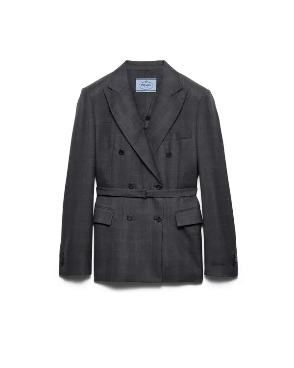 Prada Double-breasted Checked Wool Jacket