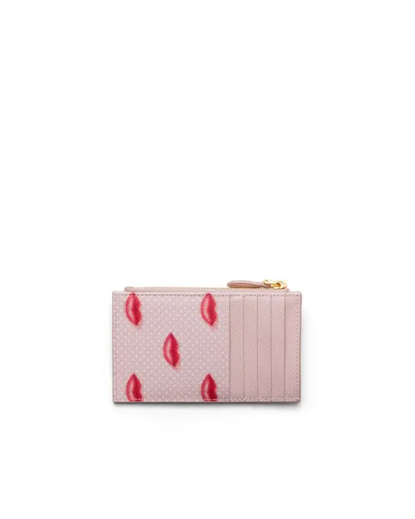 Prada Printed Saffiano Leather Card Holder - Pink