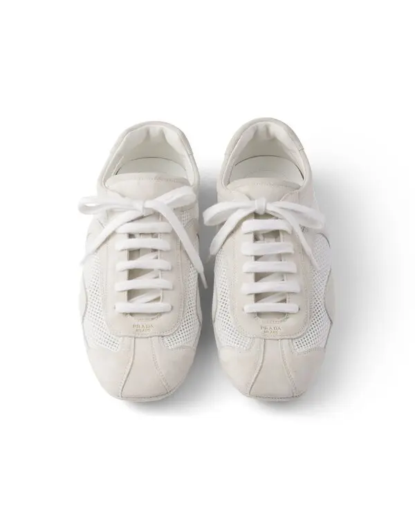Prada Montecarlo Re-edition 200 Suede And Mesh Sneakers - White