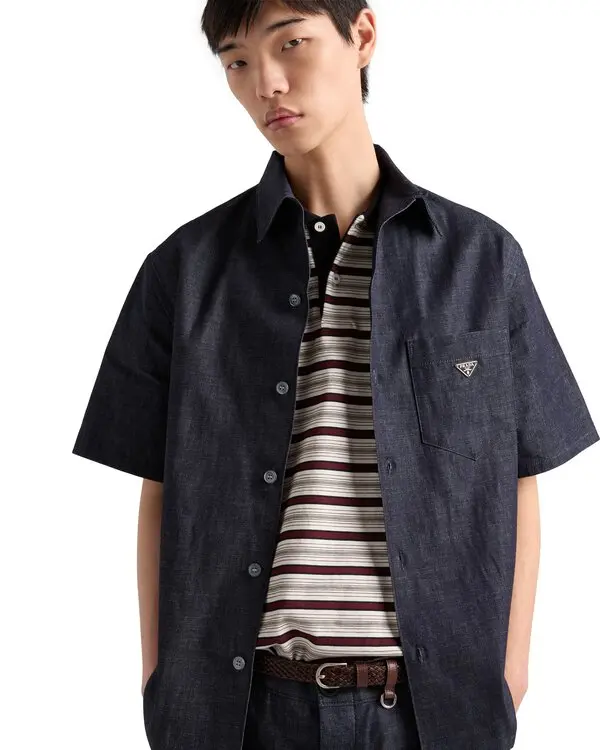 Prada Short-sleeved Chambray Denim Shirt