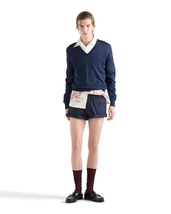 Prada Cotton V-neck Sweater - Blue