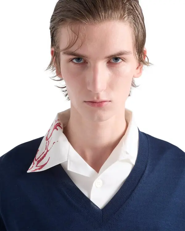 Prada Printed Cotton Bowling Hirt - Red