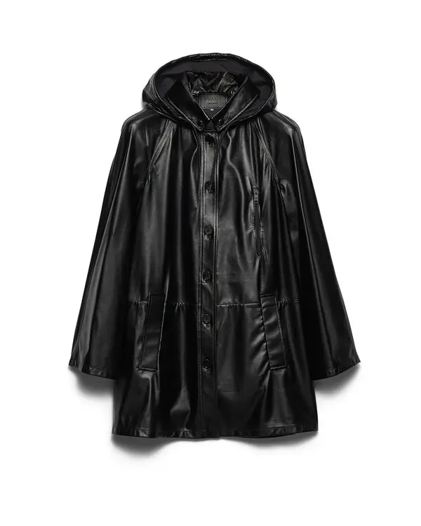 Prada Hooded Nappa Leather And Fabric Caban Jacket