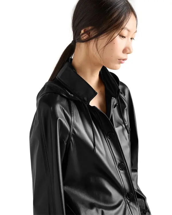 Prada Hooded Nappa Leather And Fabric Caban Jacket