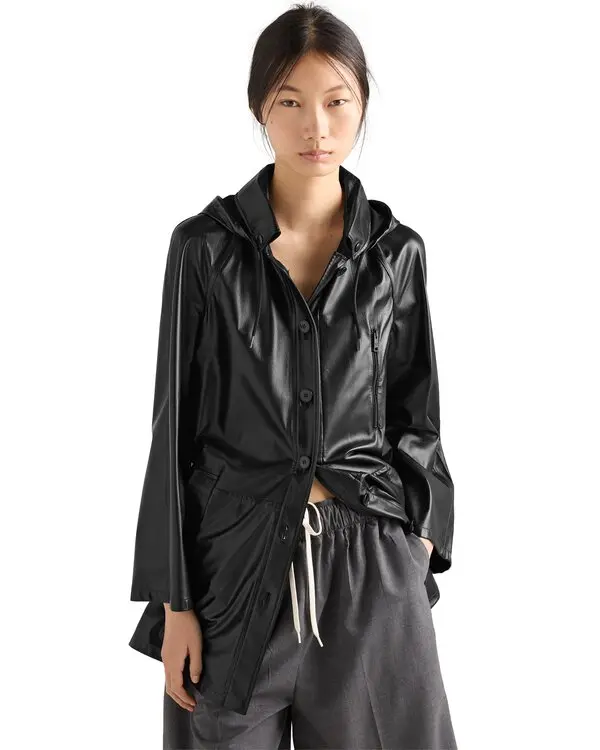 Prada Hooded Nappa Leather And Fabric Caban Jacket
