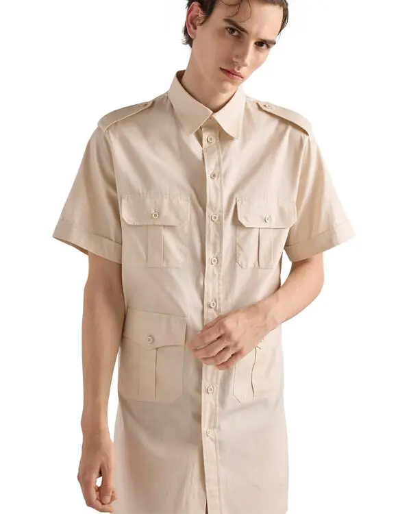 Prada Hort-leeved Cotton Hirt - Neutral