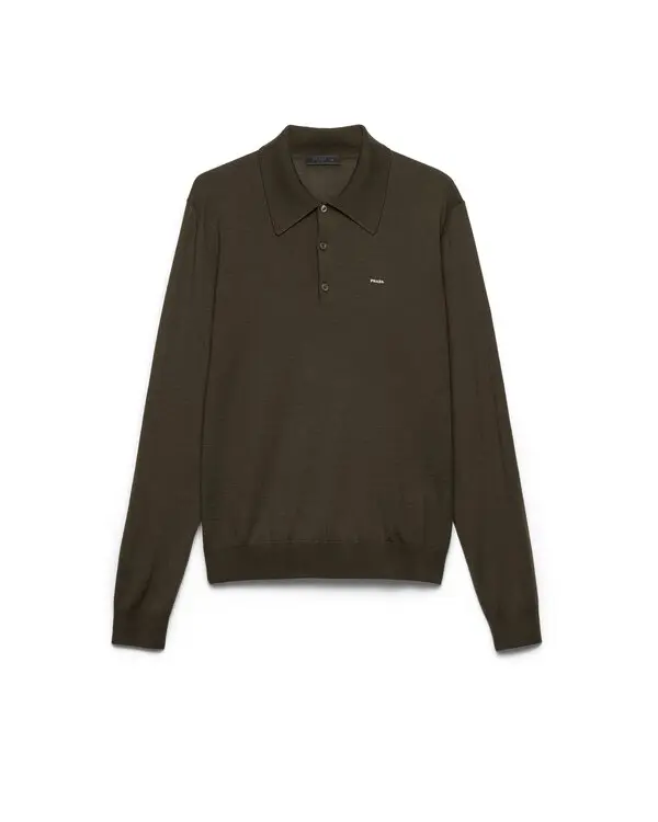 Prada Long-sleeved Superfine Wool Polo Sweater