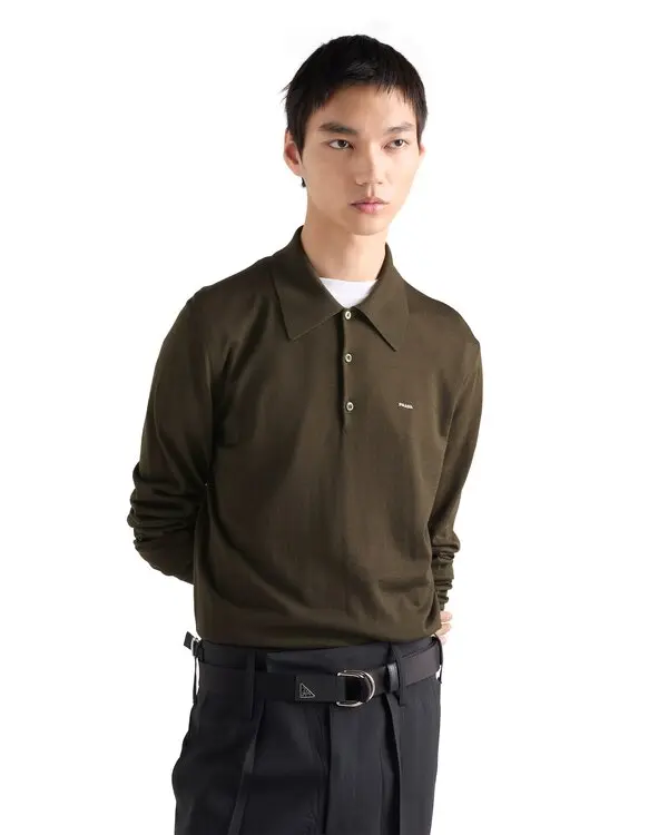 Prada Long-sleeved Superfine Wool Polo Sweater