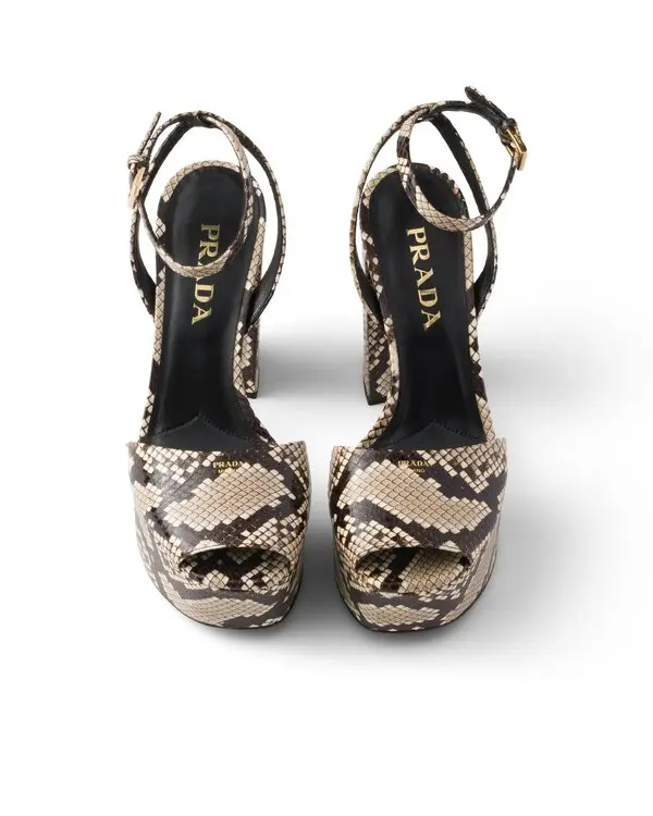 Prada Python-print Ayers Leather Platform Sandals