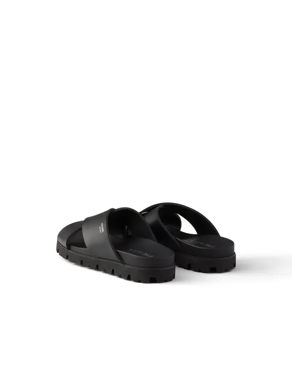 Prada Crisscross Rubber Slides - Black
