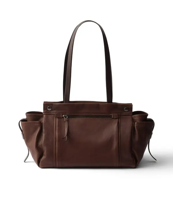 Prada Leather Tote Bag - Brown