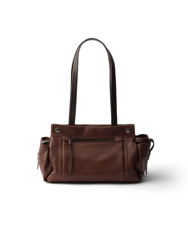Prada Medium Leather Tote Bag - Brown