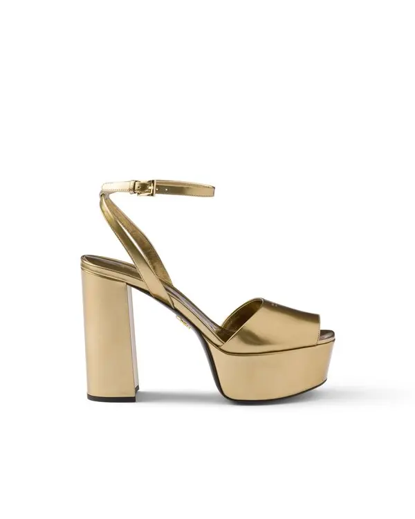 Prada Metallic Leather Platform Sandals