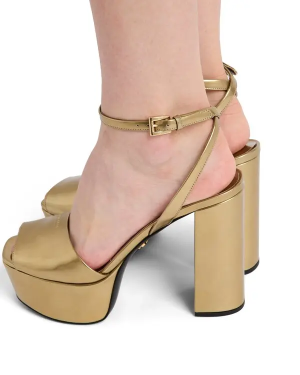 Prada Metallic Leather Platform Sandals