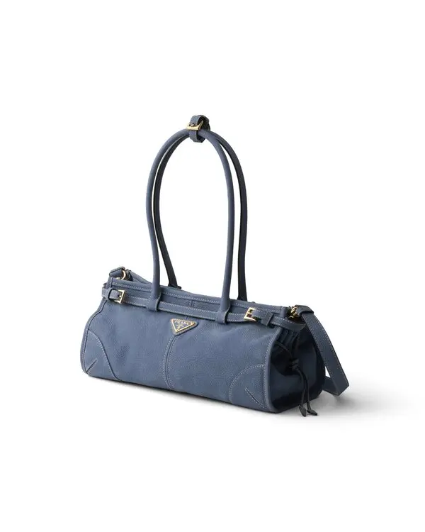 Prada Bonnie Medium Nubuck Leather Handbag - Blue