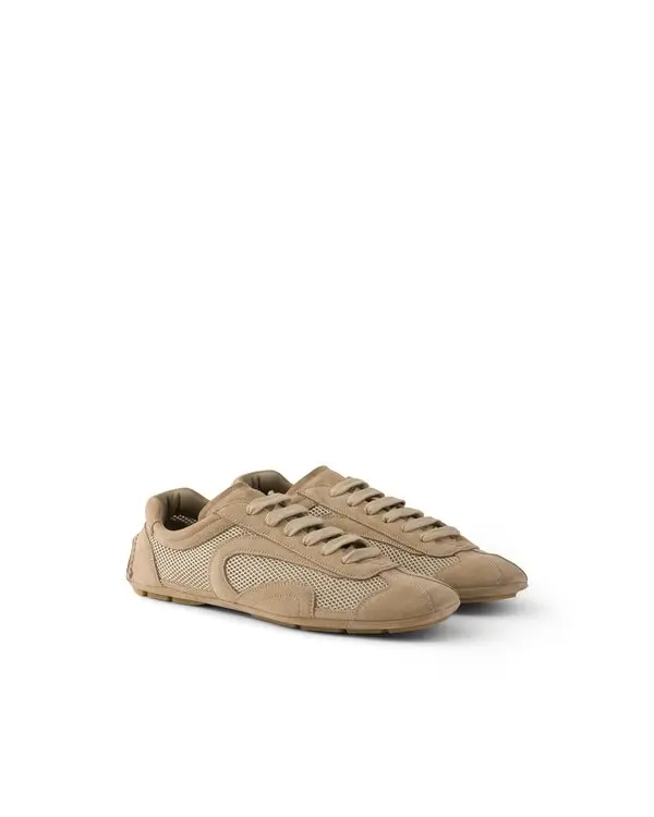 Prada Suede And Mesh Sneakers - Neutral