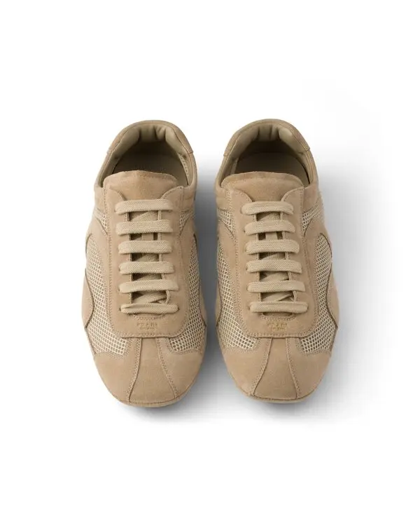 Prada Suede And Mesh Sneakers - Neutral