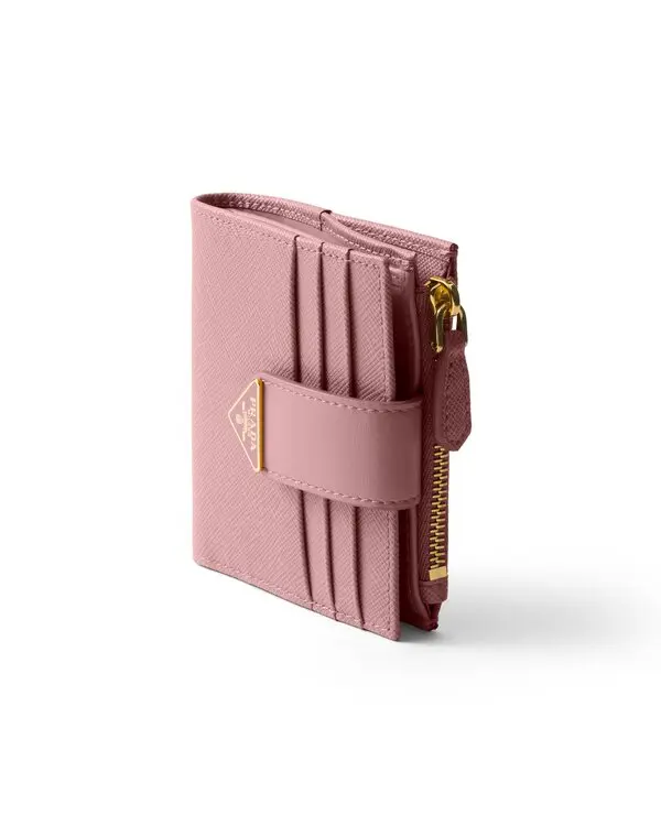 Prada Small Saffiano And Smooth Leather Wallet - Pink