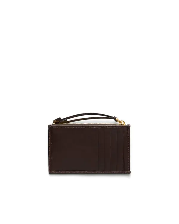 Prada Leather Card Holder With Zipper - Brown