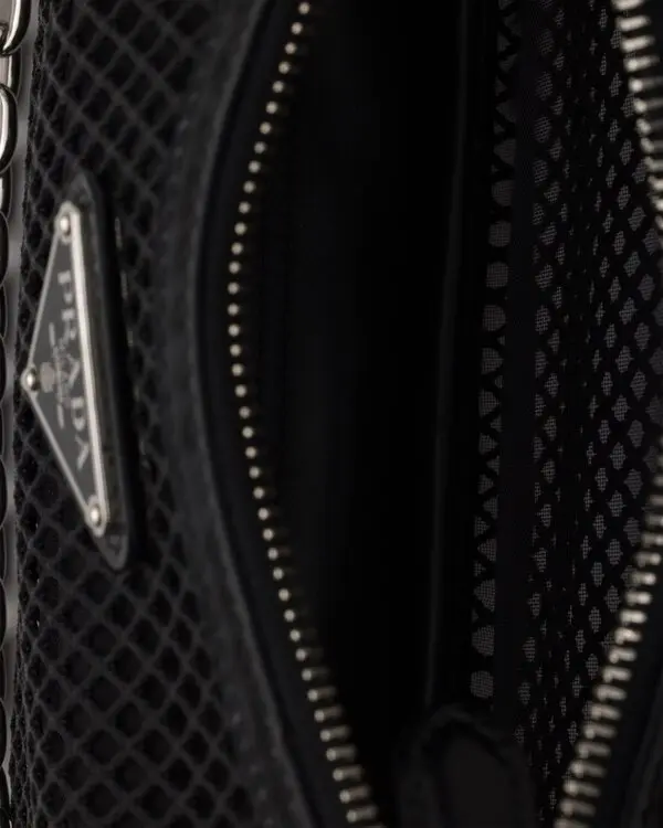 Prada Re-edition 2005 Mesh And Brushed Leather Bag - Black