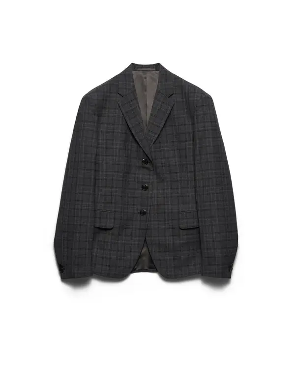 Prada Single-breasted Prince Of Wales Checked Wool Jacket