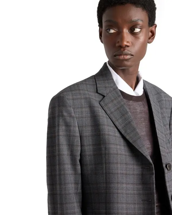 Prada Single-breasted Prince Of Wales Checked Wool Jacket
