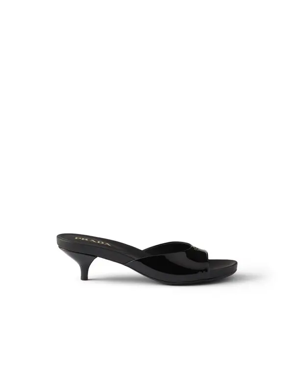 Prada Patent Leather Kitten Heel Sandals - Black
