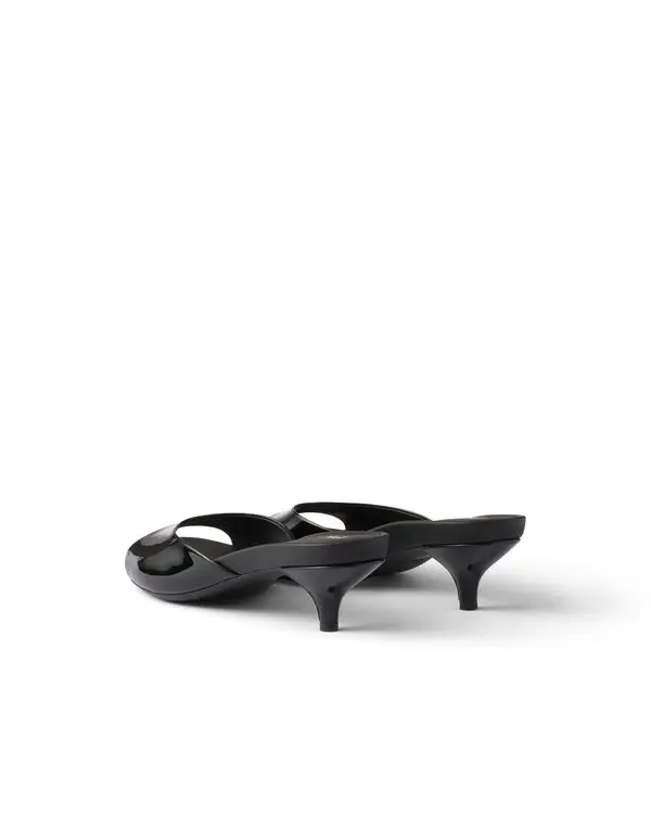 Prada Patent Leather Kitten Heel Sandals - Black