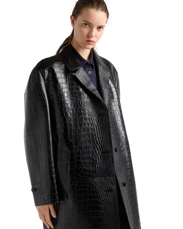 Prada Croco-print Leather Coat