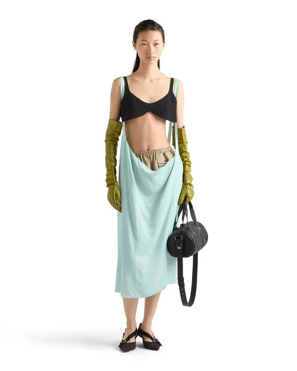 Prada Crepe Skirt With Suspender Straps - Green