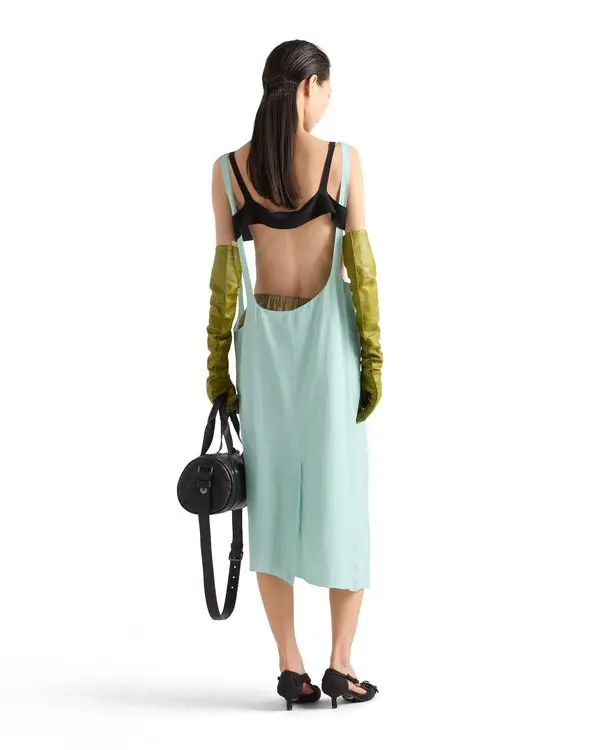 Prada Crepe Skirt With Suspender Straps - Green