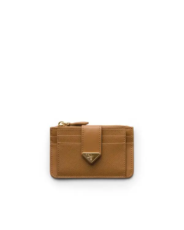 Prada Saffiano And Smooth Leather Card Holder - Brown