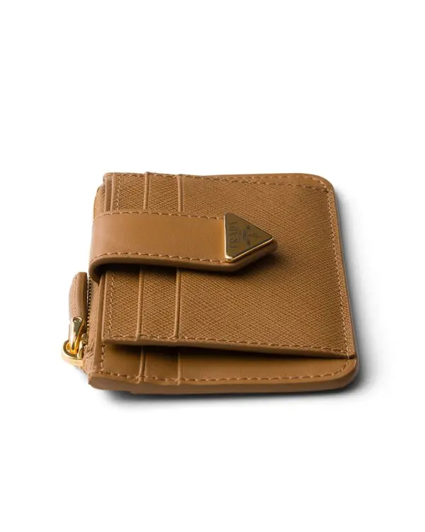 Prada Saffiano And Smooth Leather Card Holder - Brown