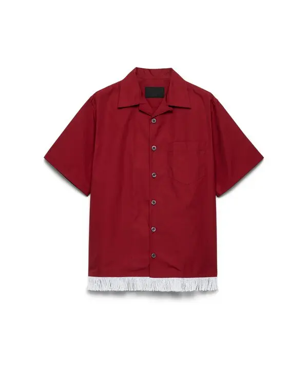 Prada Cotton Blend Fringed Bowling Shirt - Red
