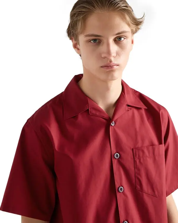 Prada Cotton Blend Fringed Bowling Shirt - Red