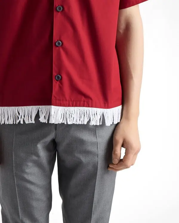Prada Cotton Blend Fringed Bowling Shirt - Red
