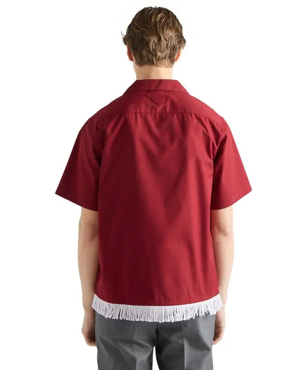 Prada Cotton Blend Fringed Bowling Shirt - Red
