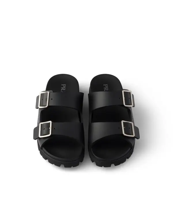 Prada Rubber Strap Sandals - Black