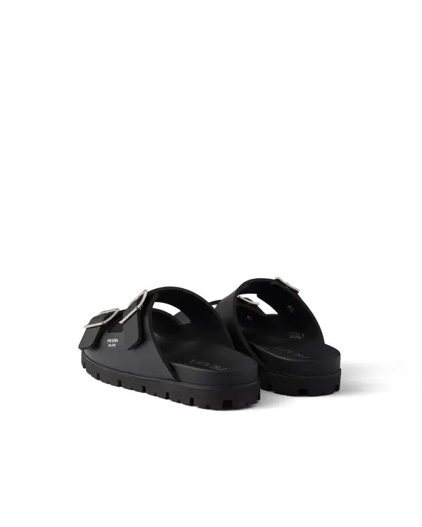 Prada Rubber Strap Sandals - Black
