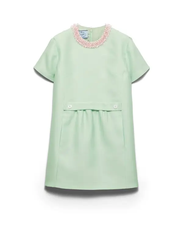 Prada Embroidered Slubbed Gazar Dress - Green
