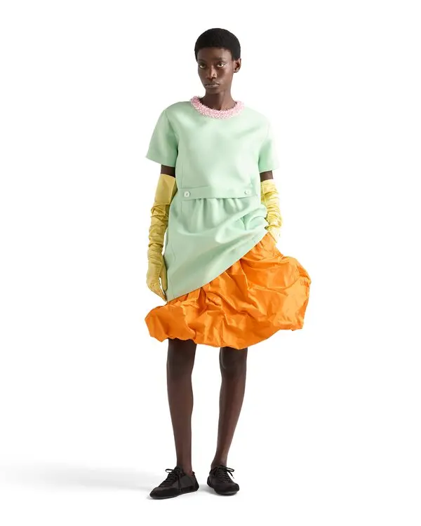 Prada Embroidered Slubbed Gazar Dress