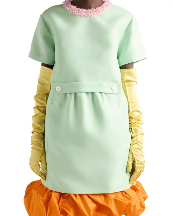 Prada Embroidered Slubbed Gazar Dress