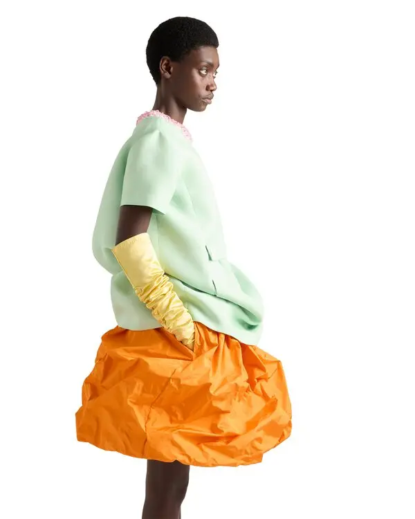 Prada Embroidered Slubbed Gazar Dress