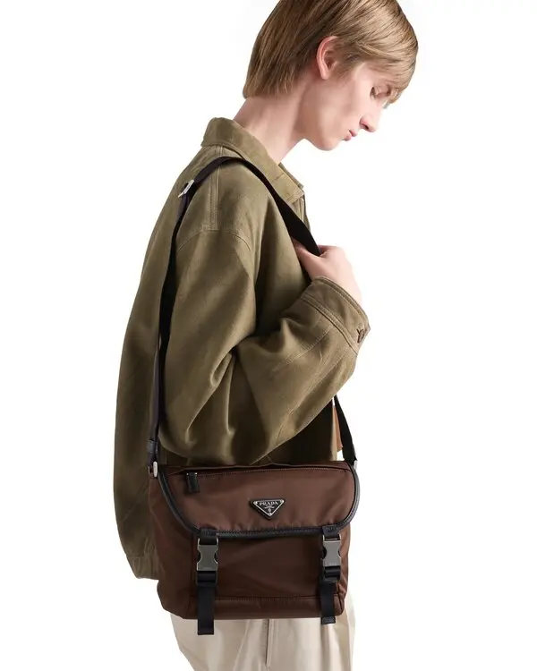 Prada Re-nylon And Saffiano Leather Shoulder Bag - Brown