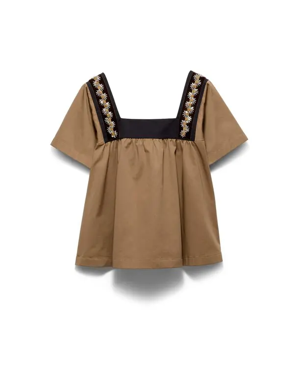 Prada Embroidered Gabardine Top - Brown