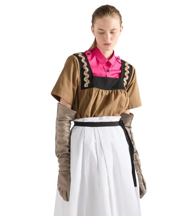 Prada Embroidered Gabardine Top - Brown