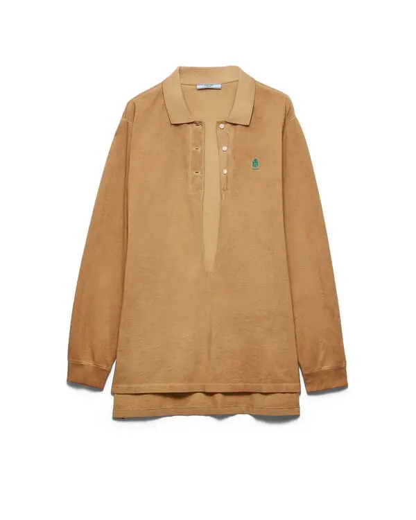 Prada Long-sleeved Cotton Piqué Polo Shirt - Neutral